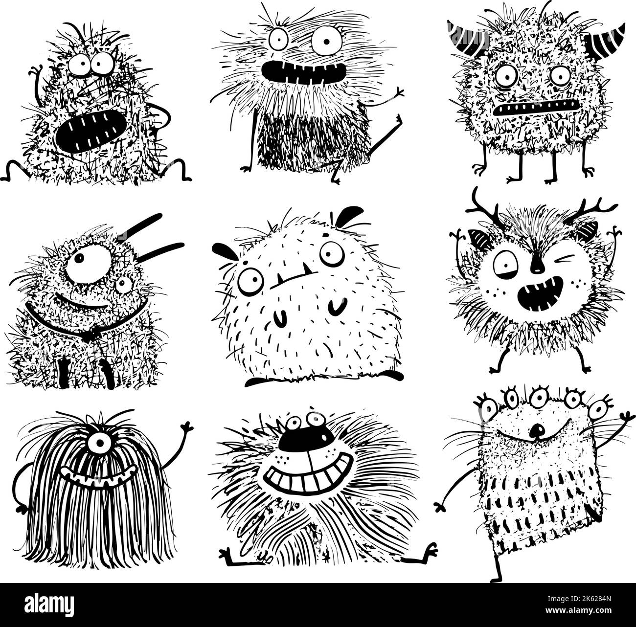 Funny Playful Naughty Hairy Monsters Collection Stock Vector Image And Art Alamy