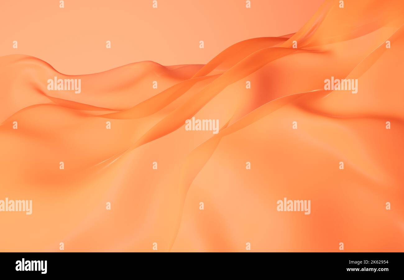 Flowing orange cloth background, 3d rendering. Computer digital drawing ...