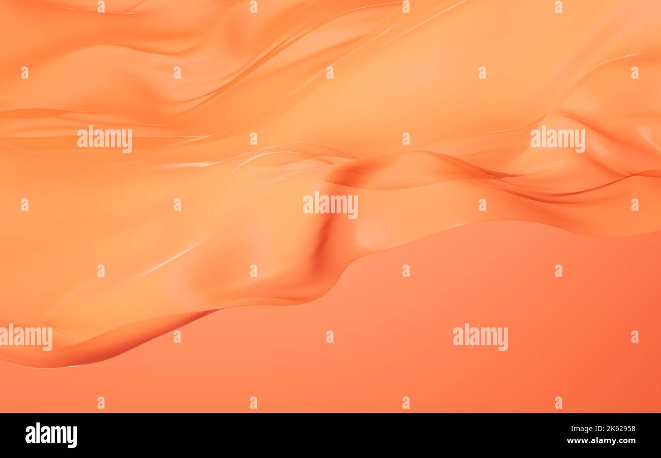Flowing orange cloth background, 3d rendering. Computer digital drawing ...