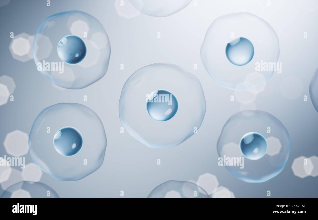 Biology cell with blue background, 3d rendering. Computer digital ...