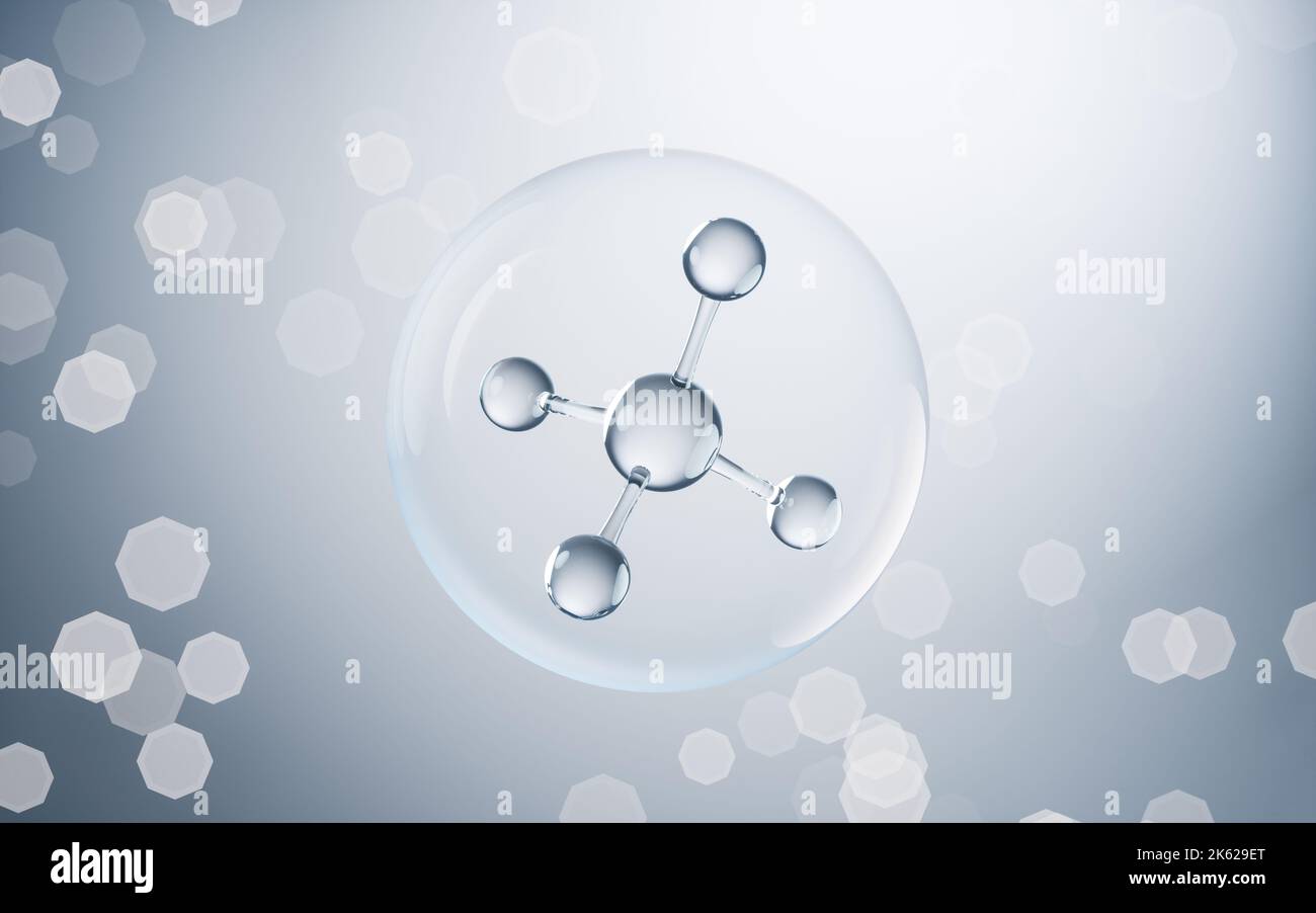 Chemical molecule with blue background, 3d rendering. Computer digital ...