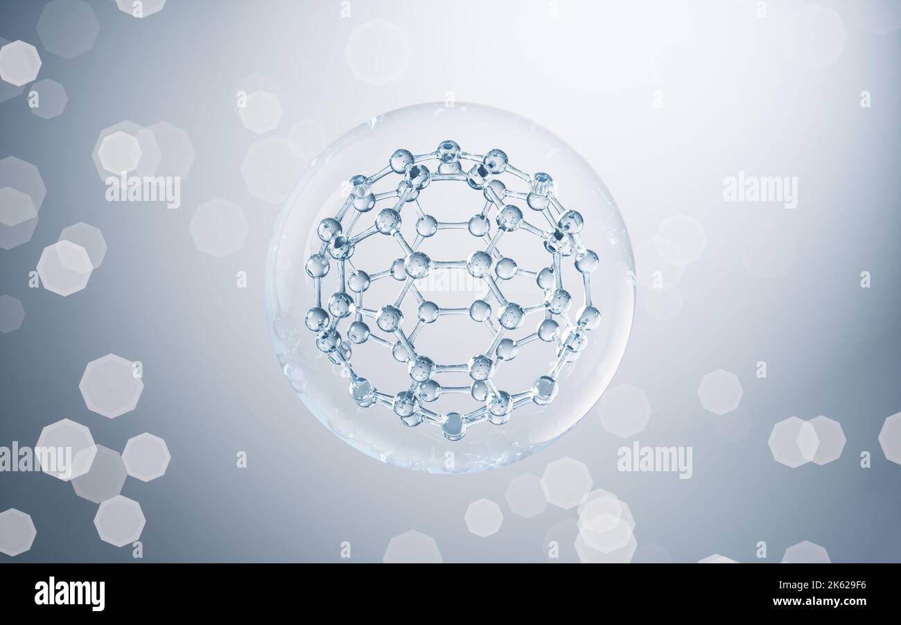 Chemical molecule with blue background, 3d rendering. Computer digital ...