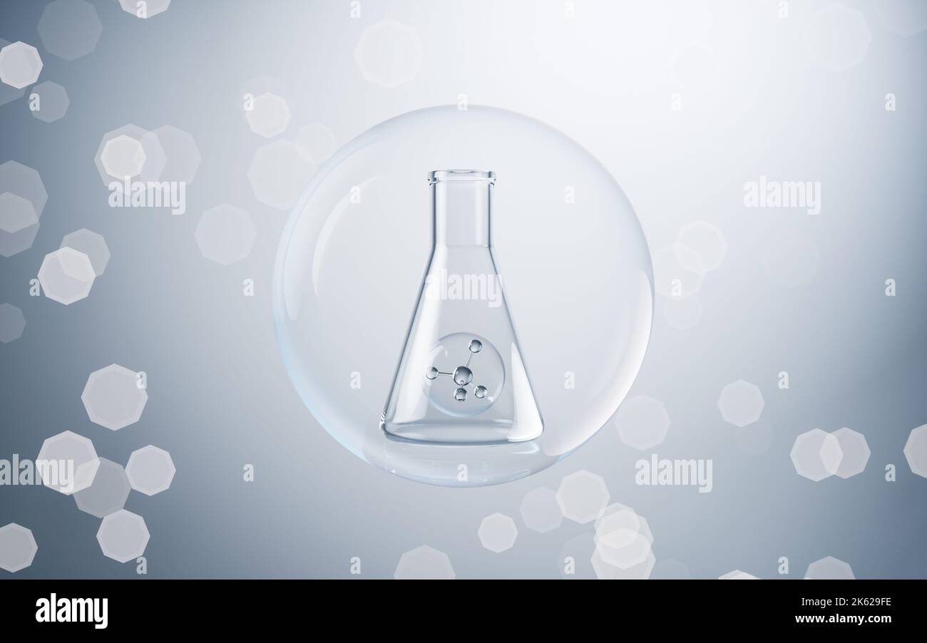 Conical flask with blue background, 3d rendering. Computer digital ...