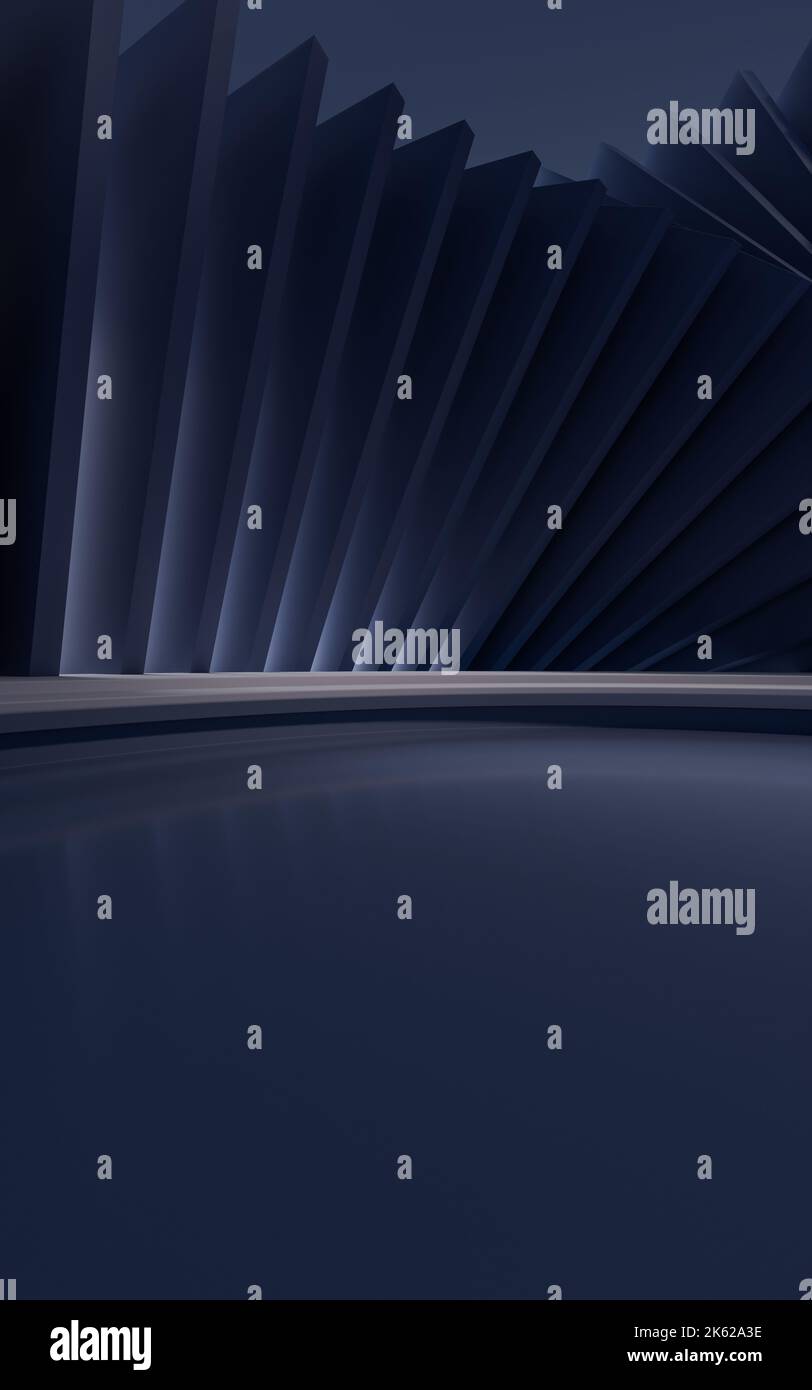 Dark room with geometric structure, 3d rendering. Computer digital ...