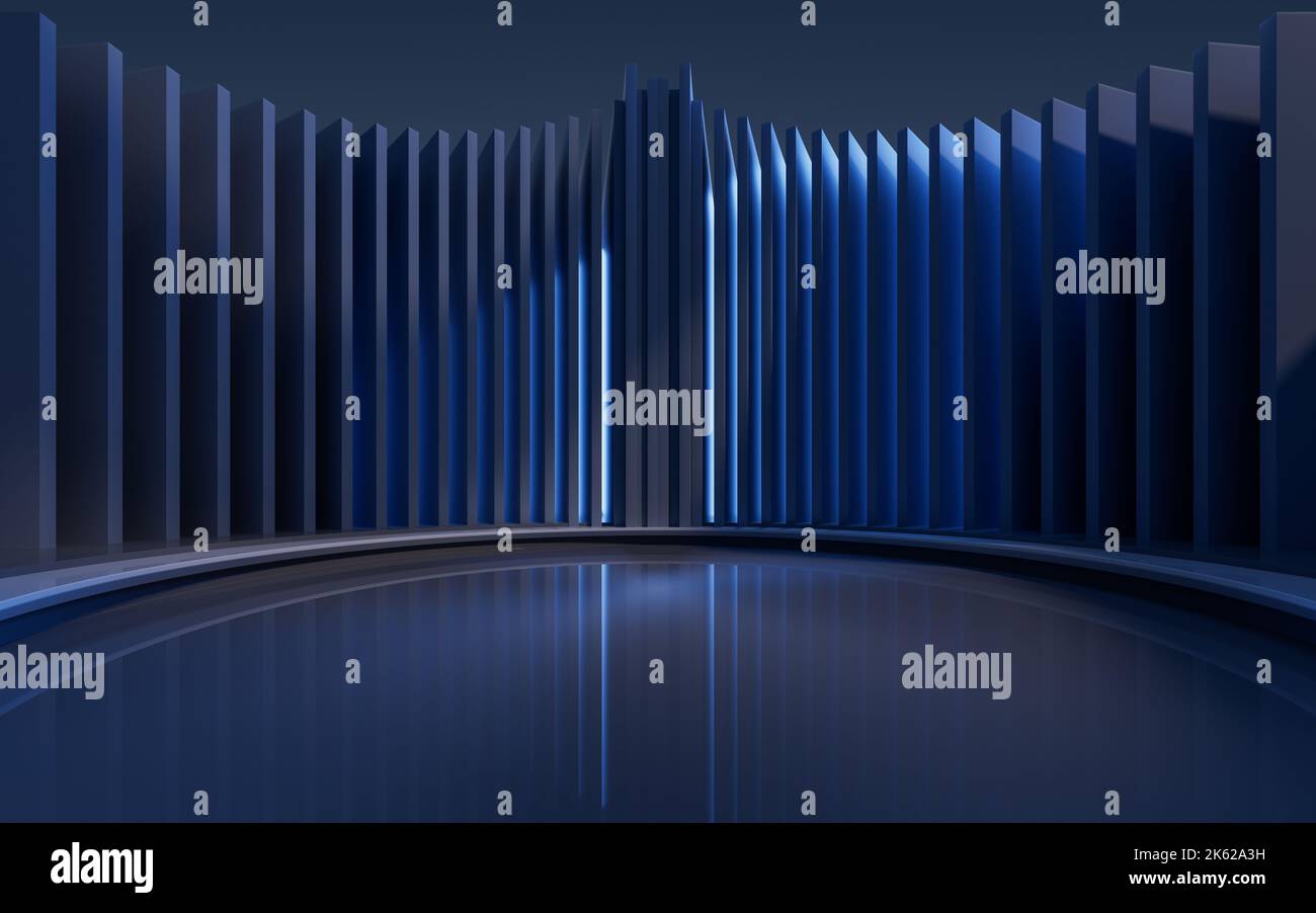 Dark room with geometric structure, 3d rendering. Computer digital ...