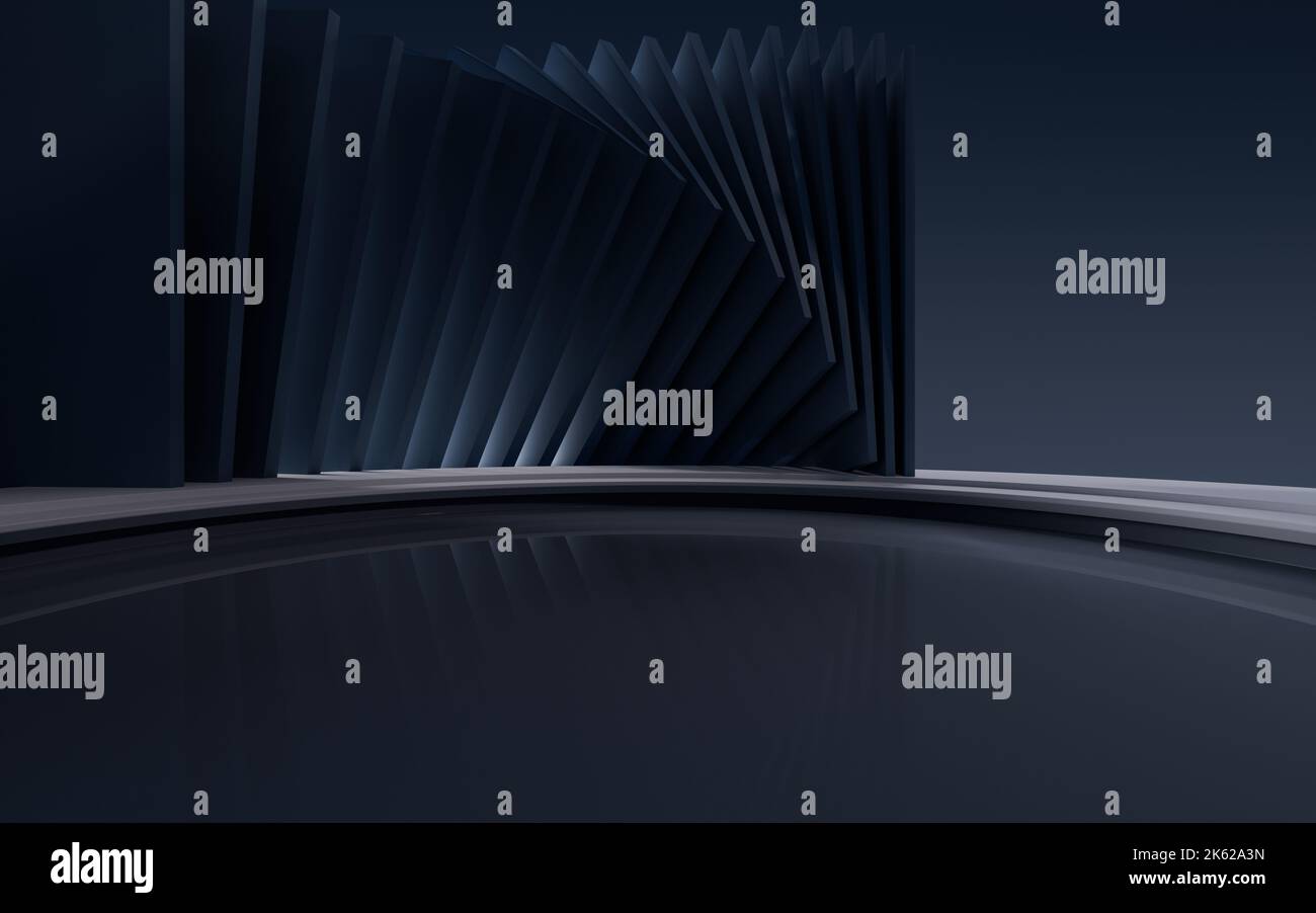 Dark room with geometric structure, 3d rendering. Computer digital ...