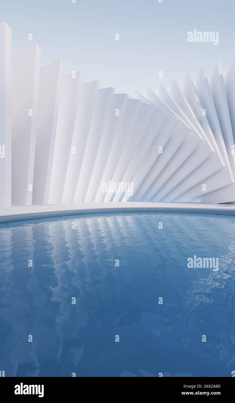 Water surface with creative geometric structure, 3d rendering. Computer ...