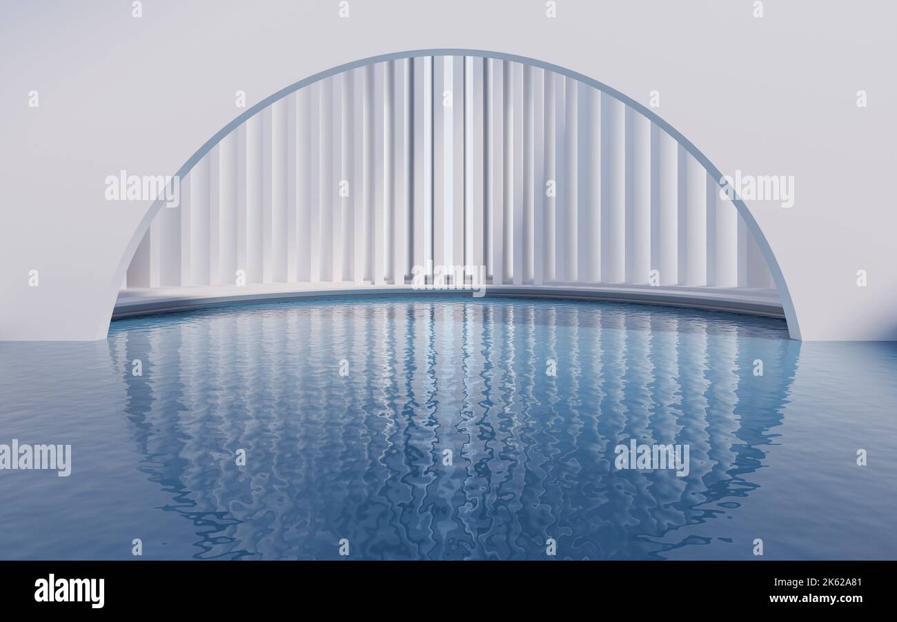 Water surface with creative geometric structure, 3d rendering. Computer ...