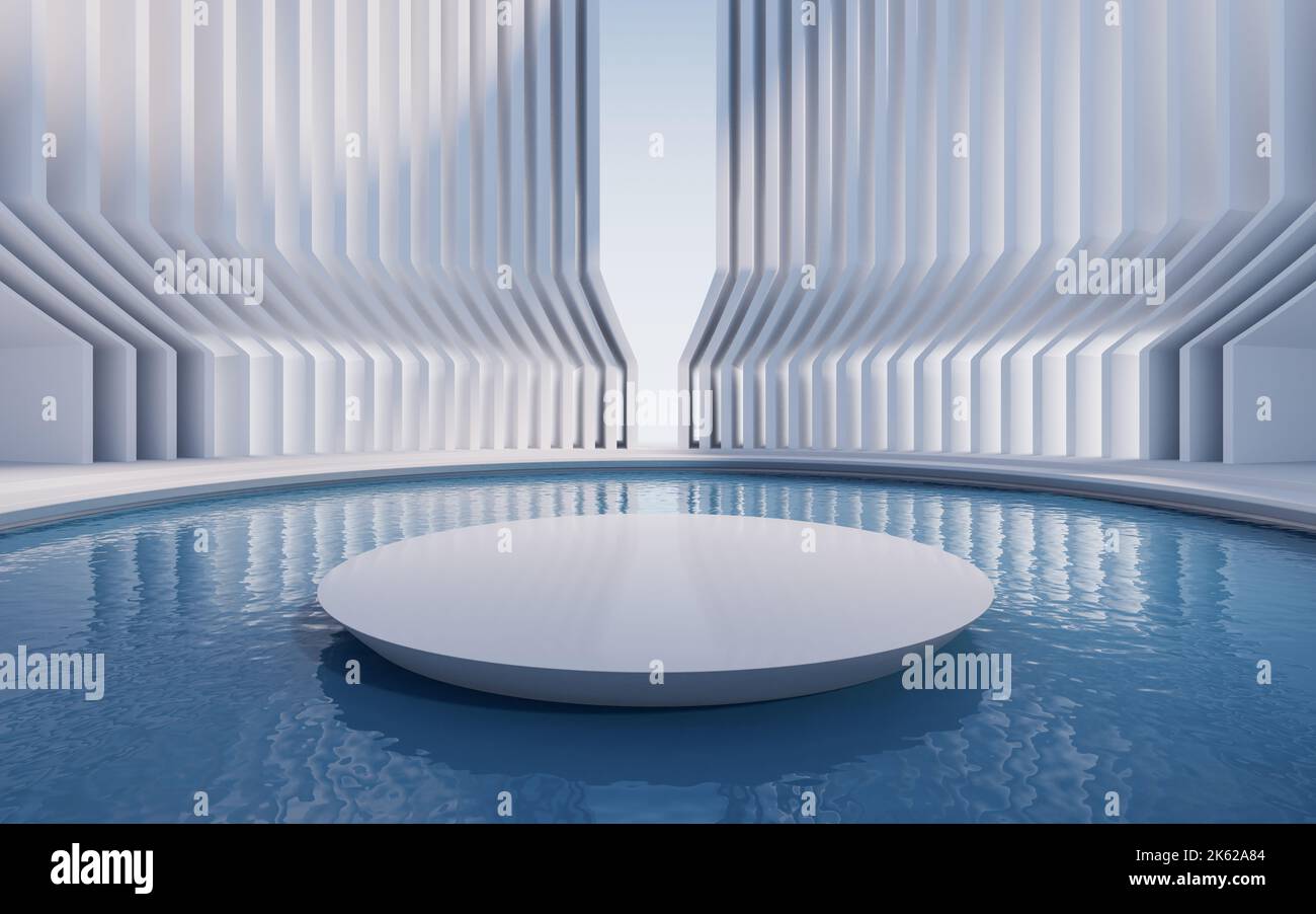 Water surface with creative geometric structure, 3d rendering. Computer ...