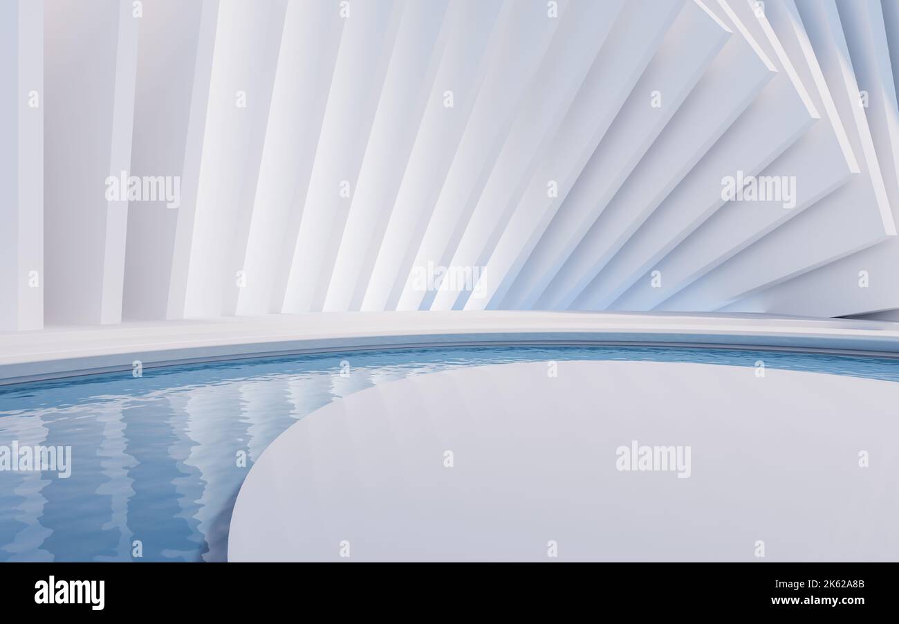 Water surface with creative geometric structure, 3d rendering. Computer ...