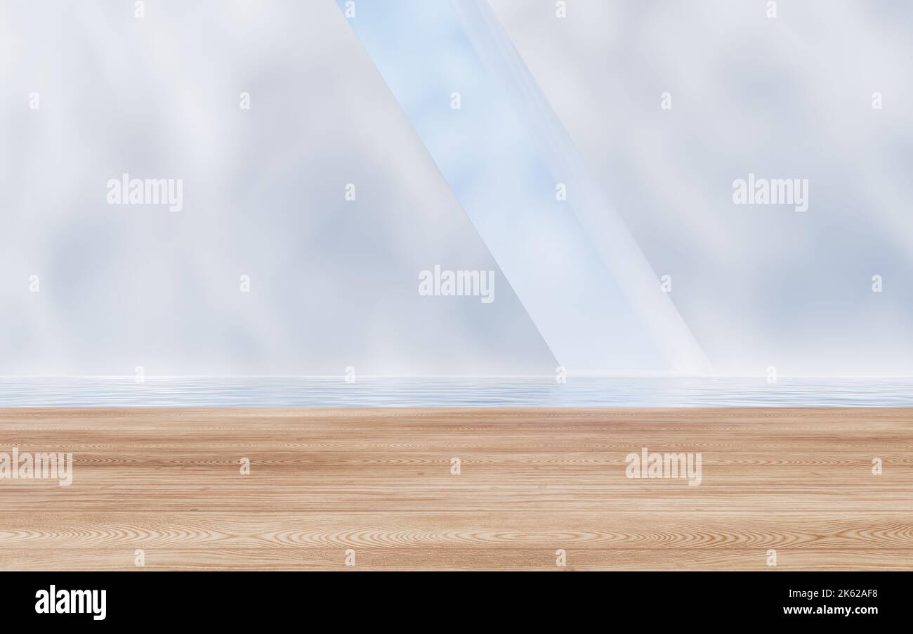 Empty building structure with wood floor, 3d rendering. Computer ...