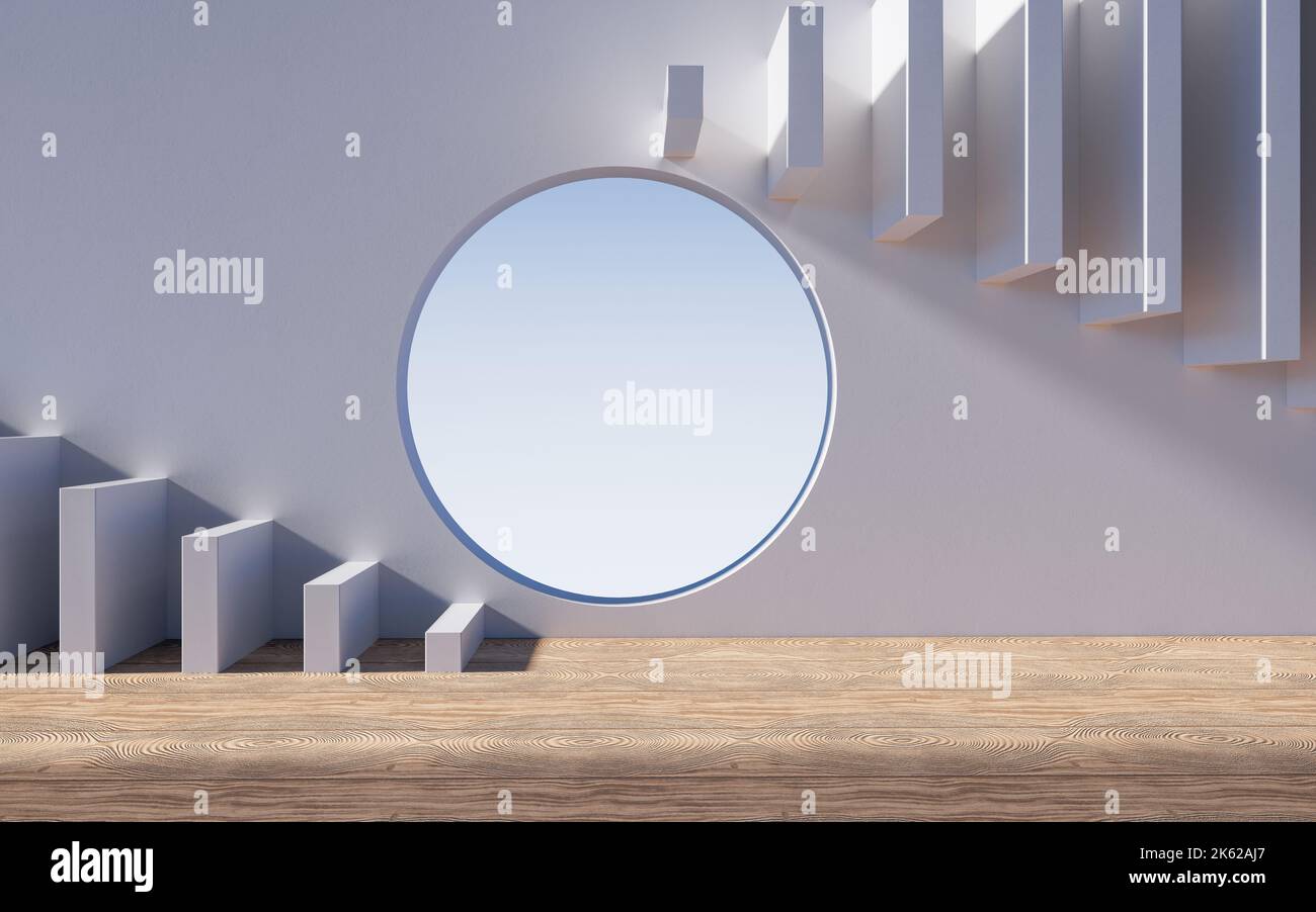 Empty building structure with wood floor, 3d rendering. Computer ...