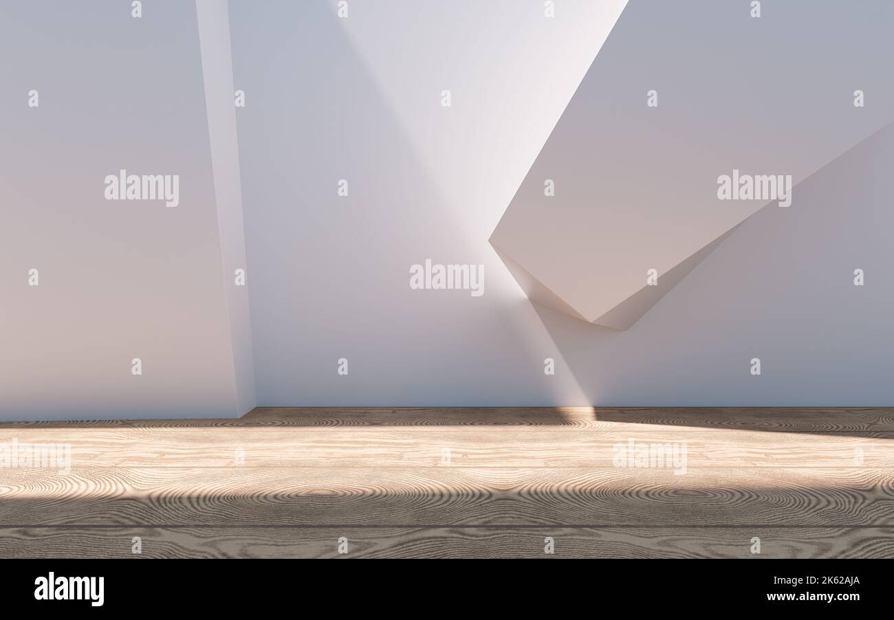 Empty building structure with wood floor, 3d rendering. Computer ...