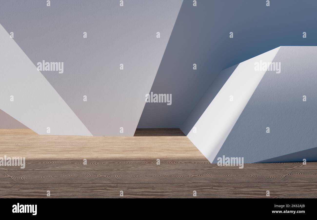 Empty building structure with wood floor, 3d rendering. Computer ...