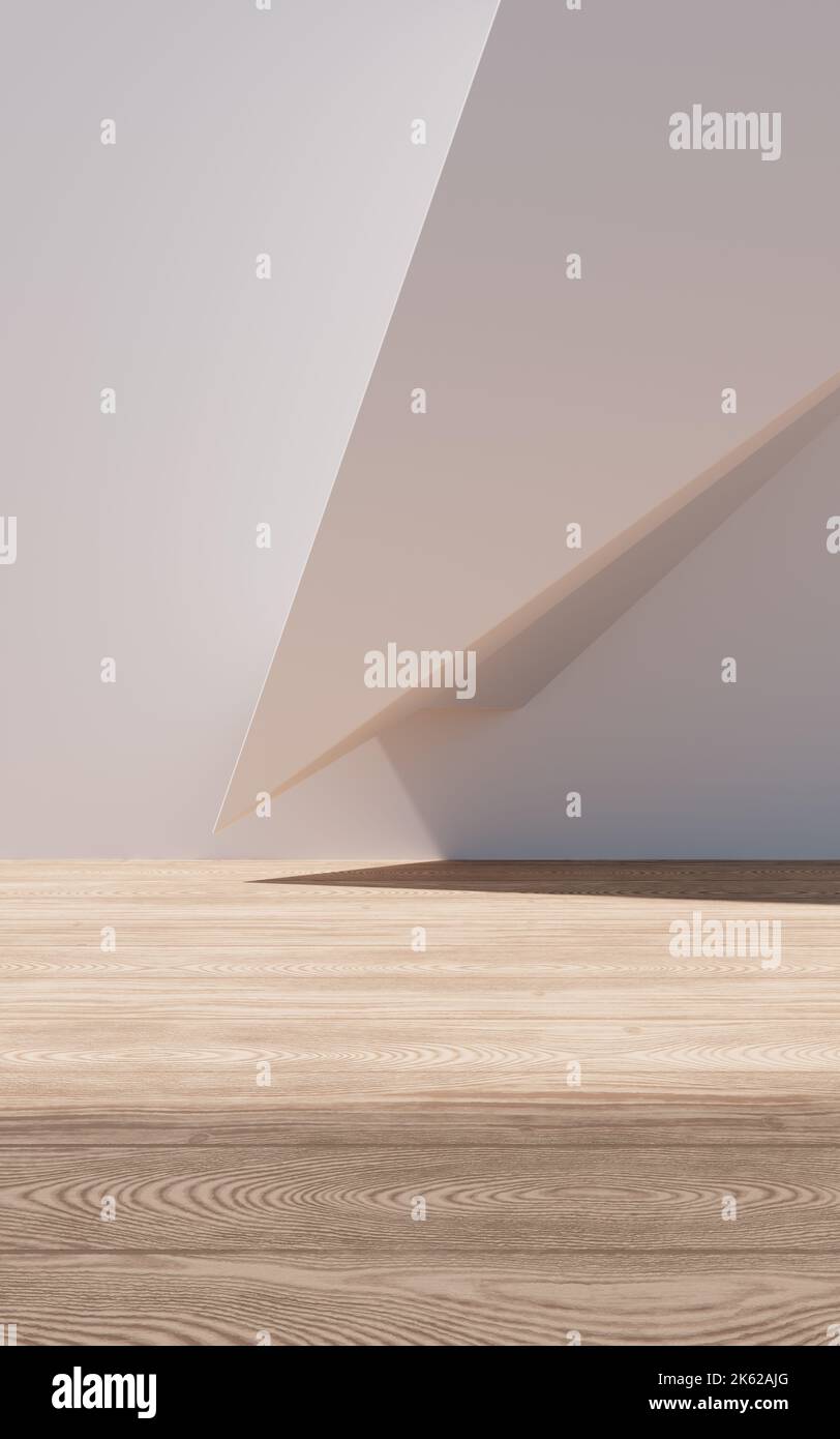 Empty building structure with wood floor, 3d rendering. Computer ...