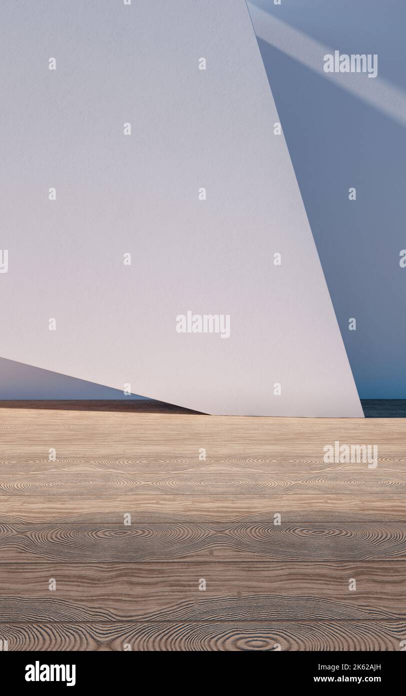 Empty building structure with wood floor, 3d rendering. Computer ...