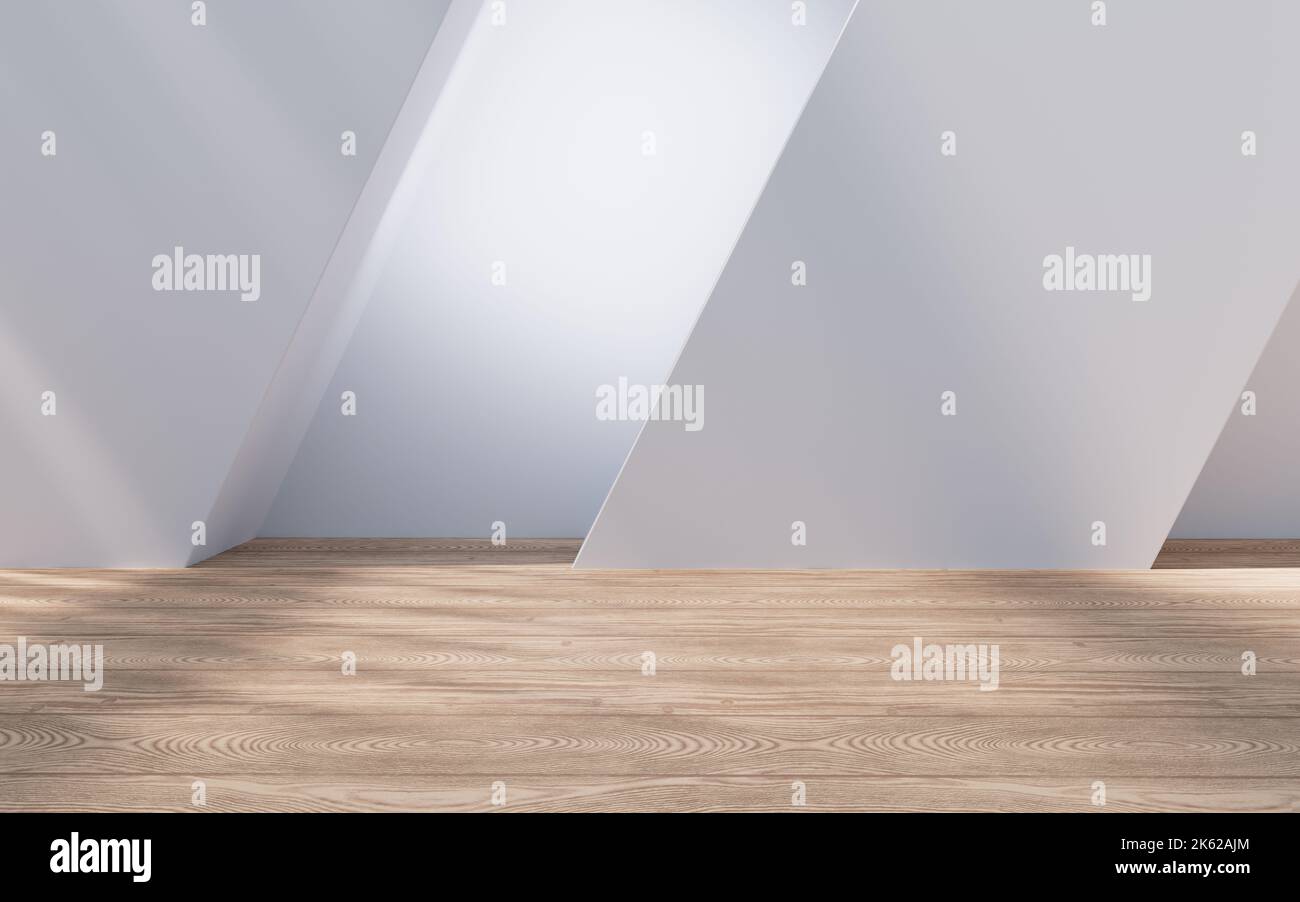 Empty building structure with wood floor, 3d rendering. Computer ...
