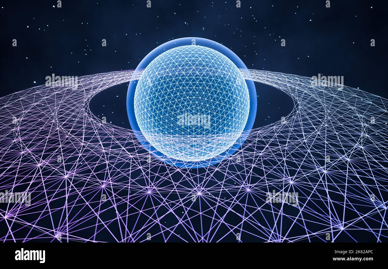 Digital sphere with glowing lines structure, 3d rendering. Computer ...