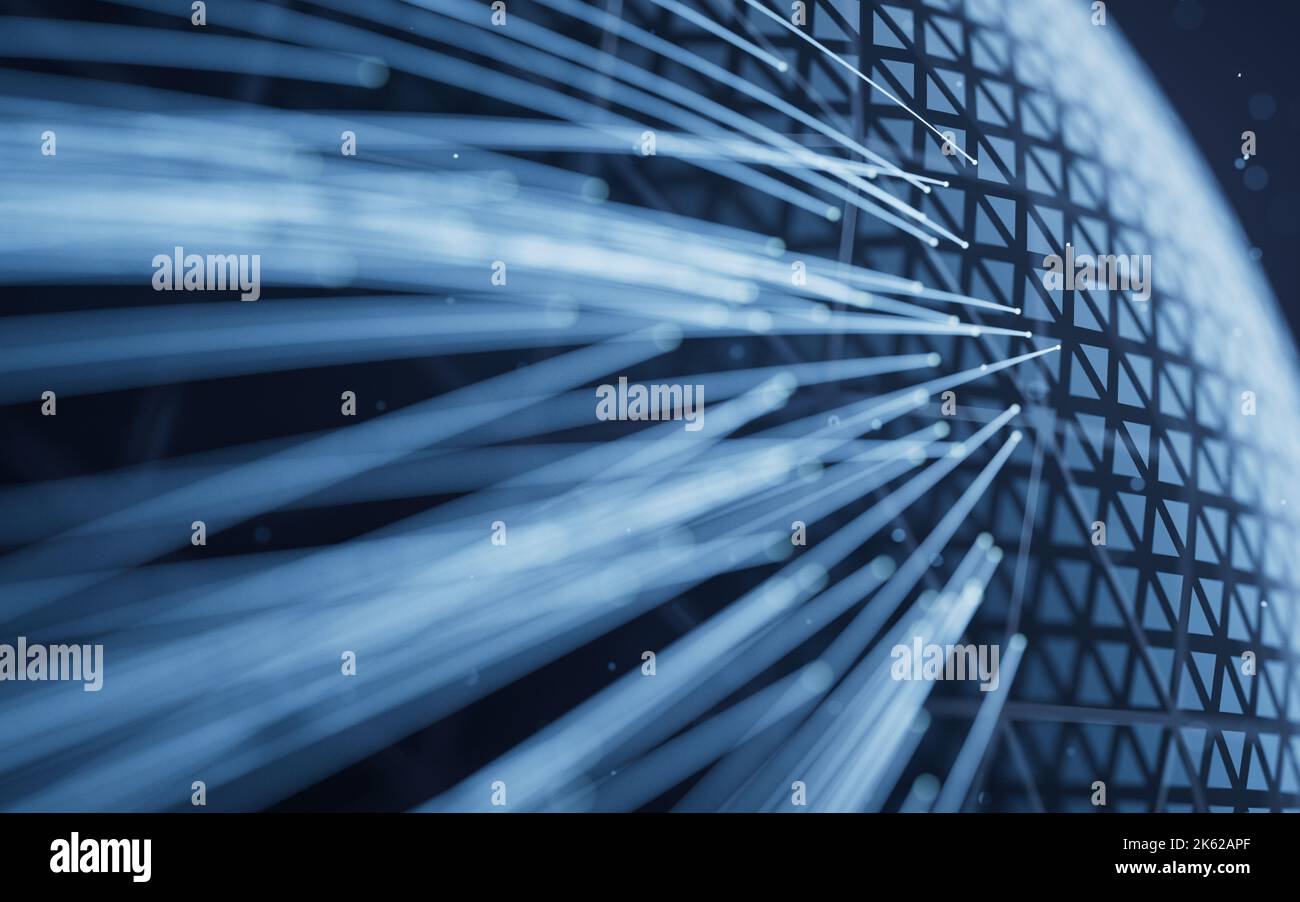 Digital sphere with glowing lines structure, 3d rendering. Computer ...