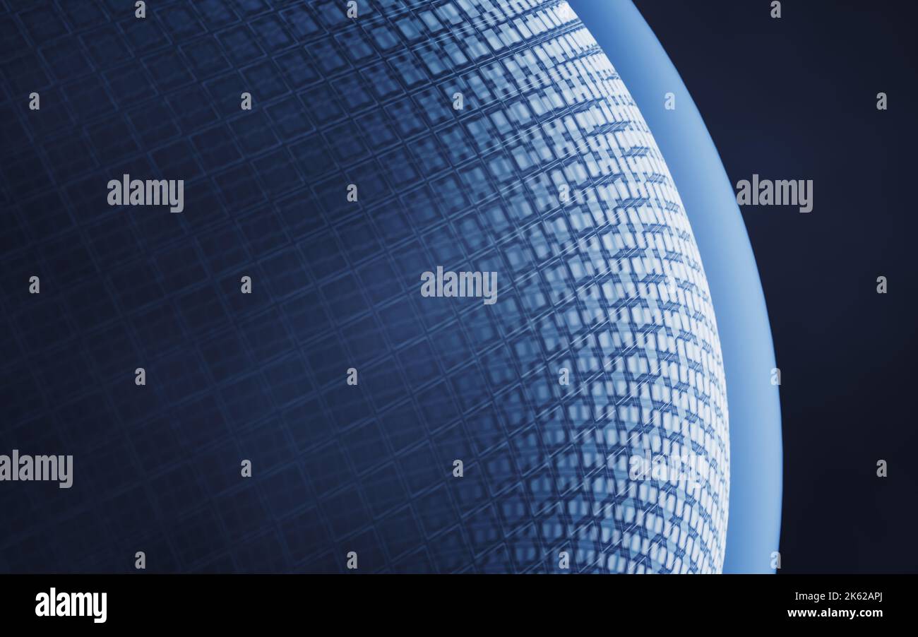 Digital sphere with glowing lines structure, 3d rendering. Computer ...