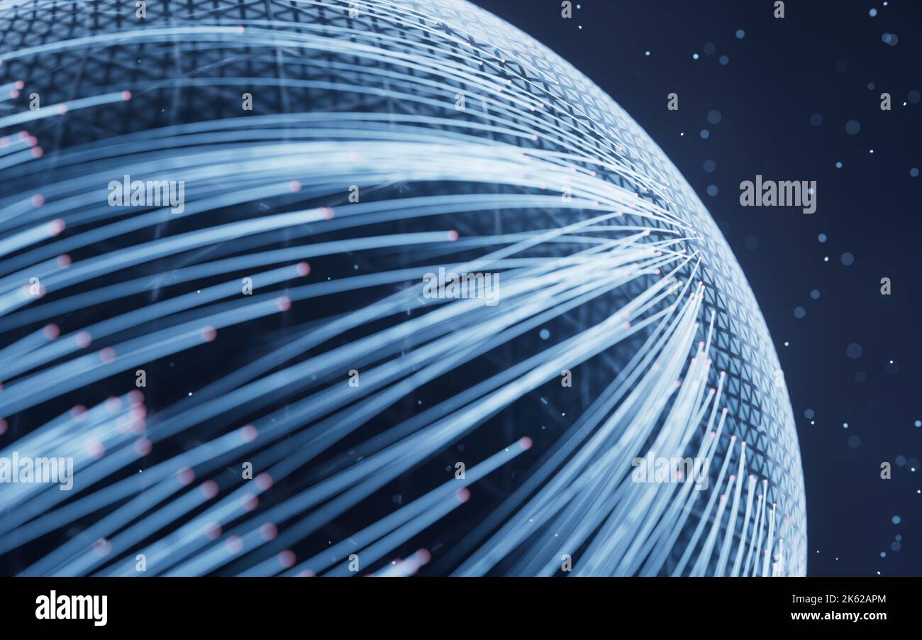 Digital sphere with glowing lines structure, 3d rendering. Computer ...