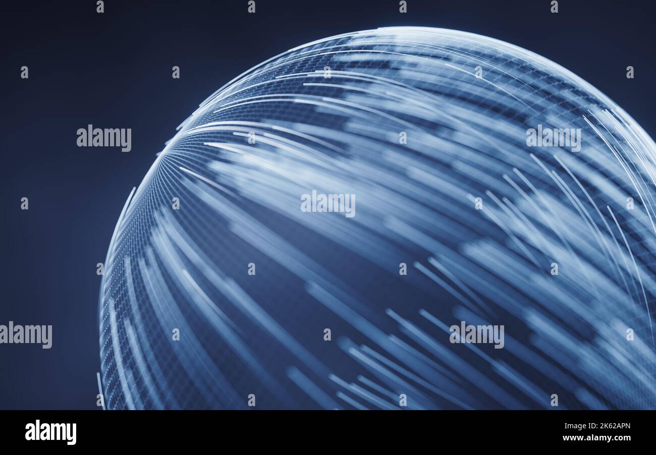Digital sphere with glowing lines structure, 3d rendering. Computer ...