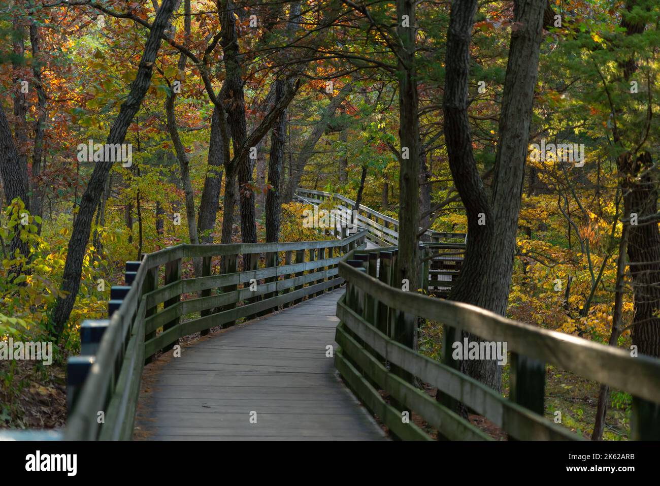 Wooden walkway through Autumn landscape at Starved Rock State Park in ...