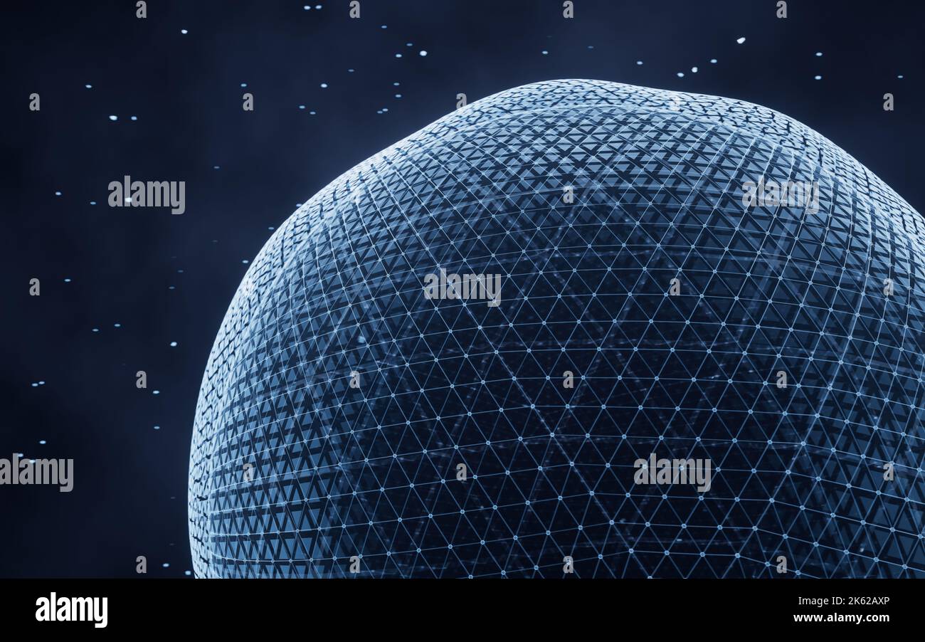 Digital sphere with glowing lines structure, 3d rendering. Computer ...