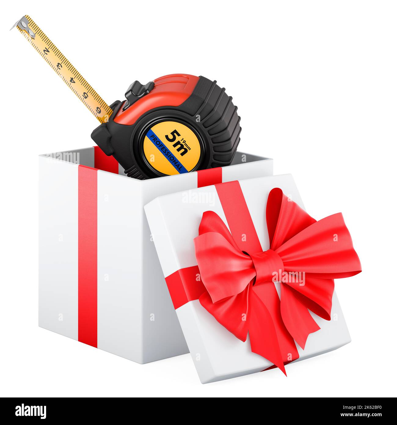 Tape measure inside gift box, gift concept. 3D rendering isolated on ...