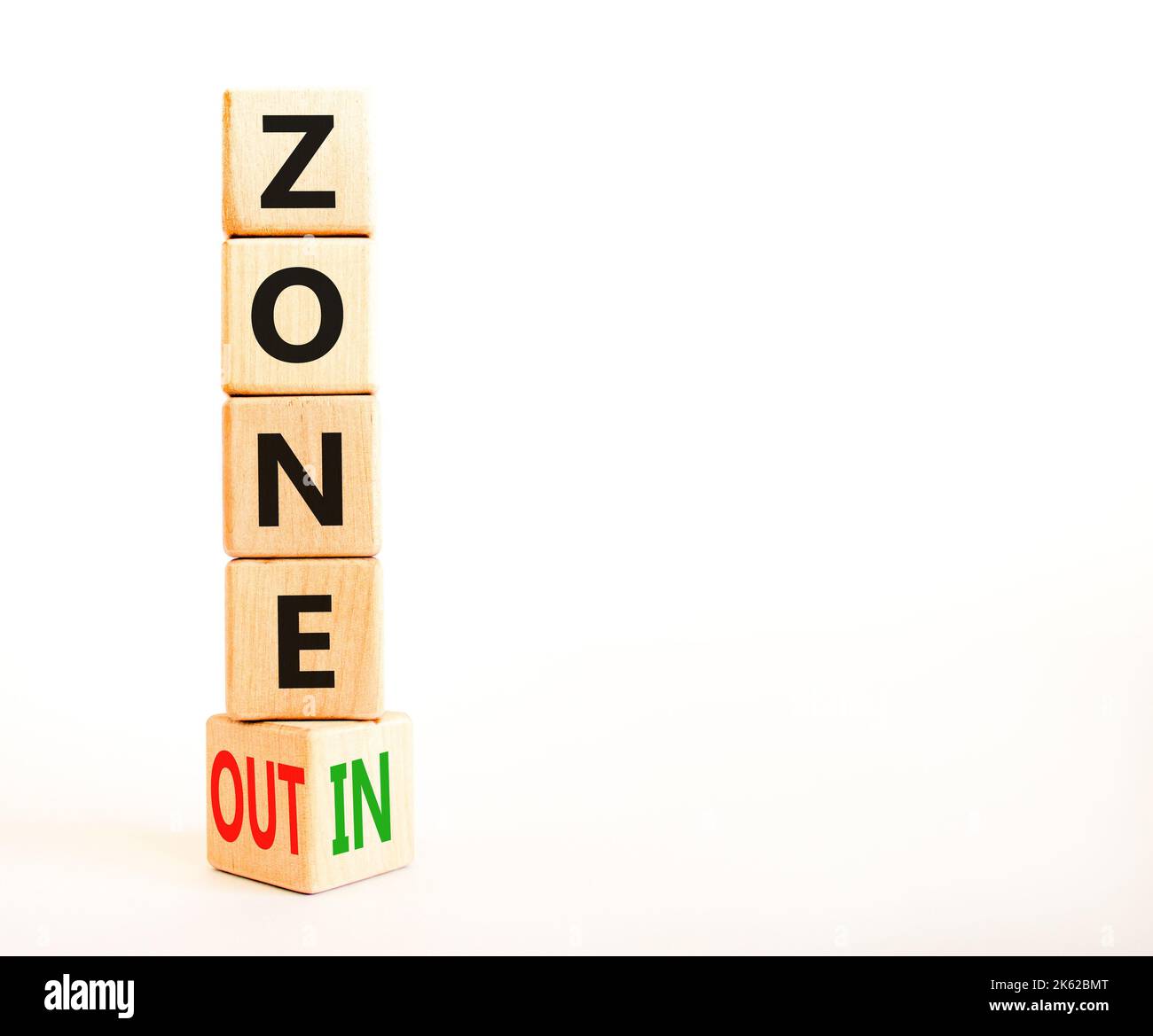 Zone in or out symbol. Concept words Zone in and Zone out on wooden ...