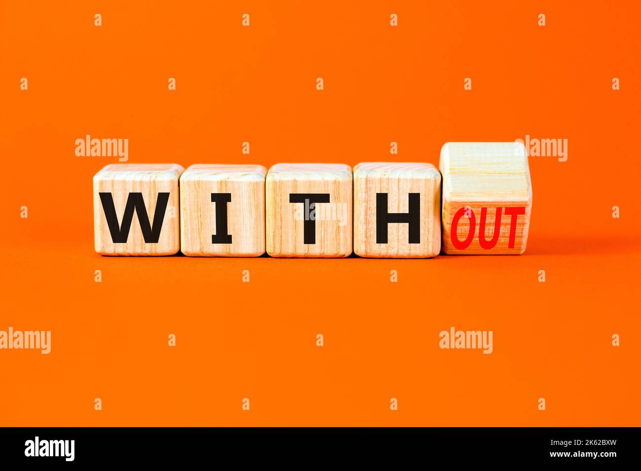 Without or with symbol. Concept words Without and With on wooden cubes ...