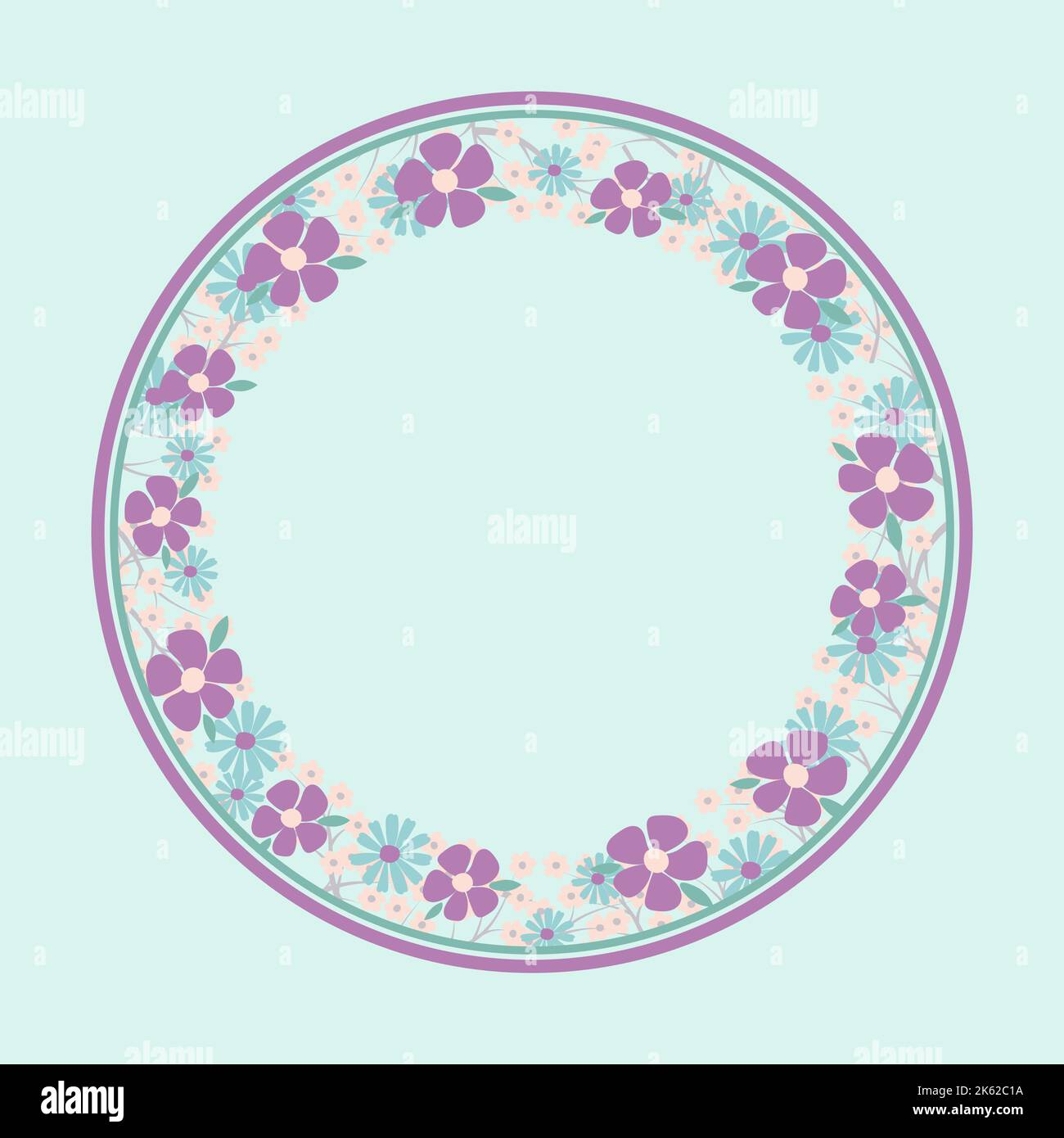 Round frame with wild flowers in pastel colors. Summer floral ...