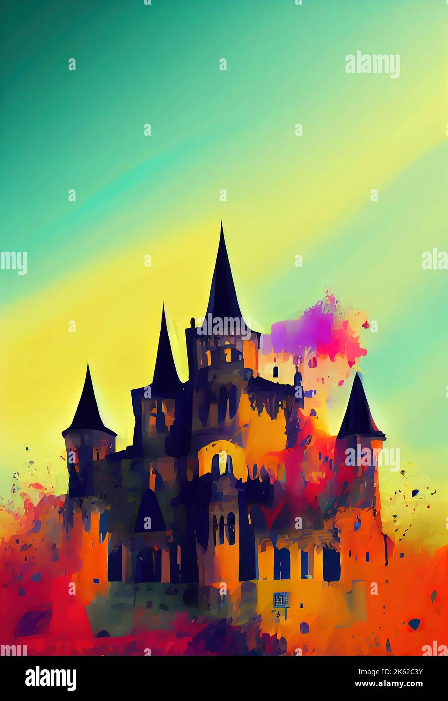 Multicolored colorful old castle. Picturesque old castle simple picture ...