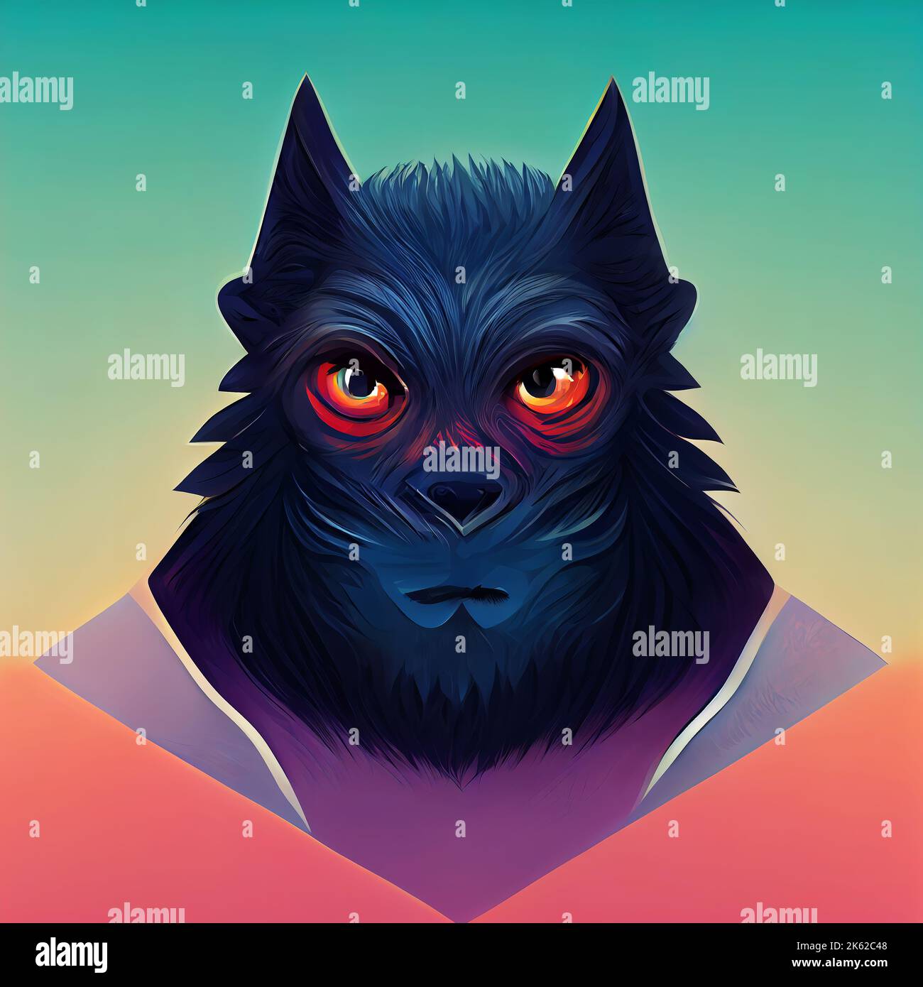 Abstract werewolf head. Werewolf with glowing eyes portrait. Digital ...