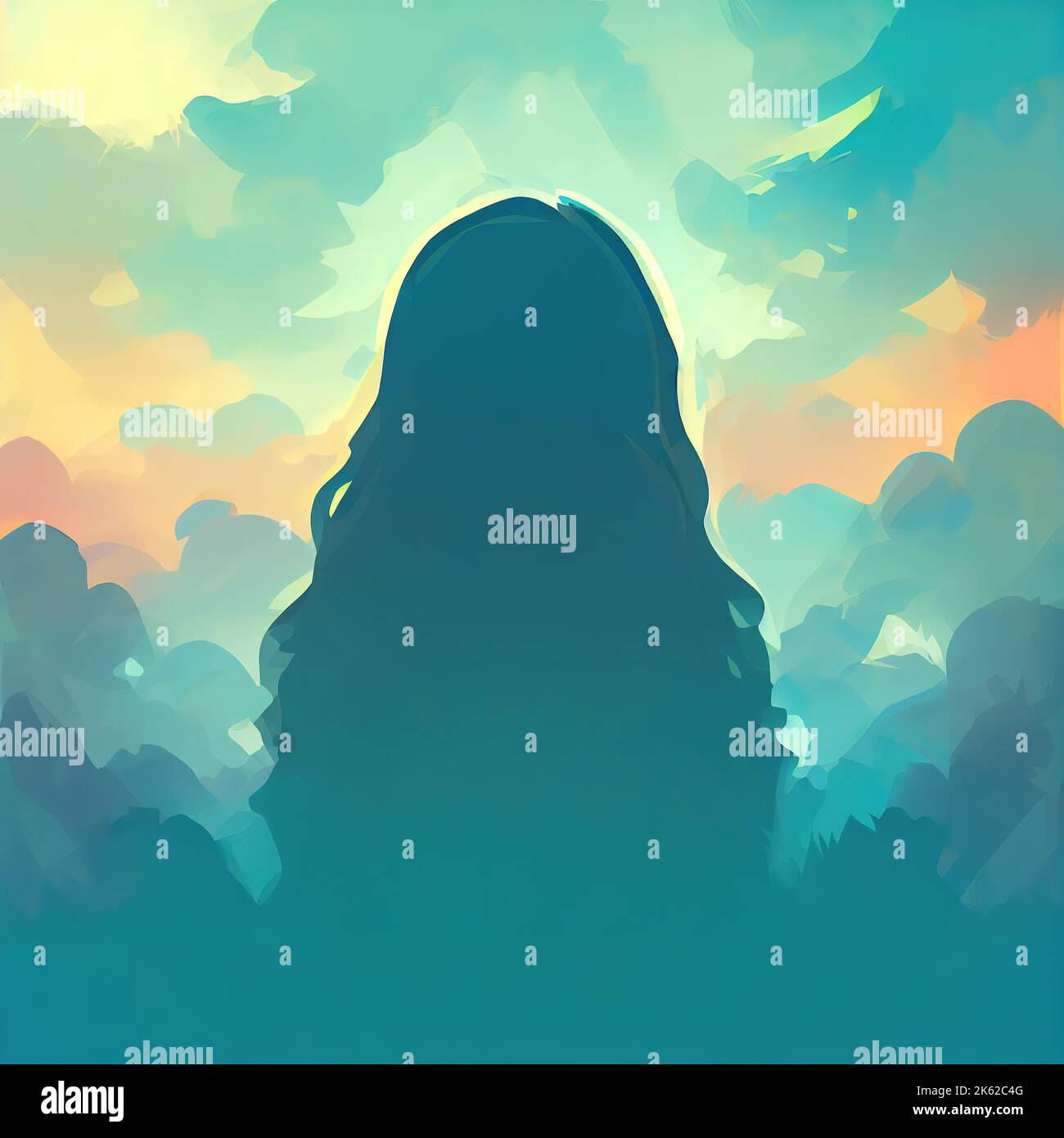 Silhouette of woman against the sky. Blue female abstract silhouette ...