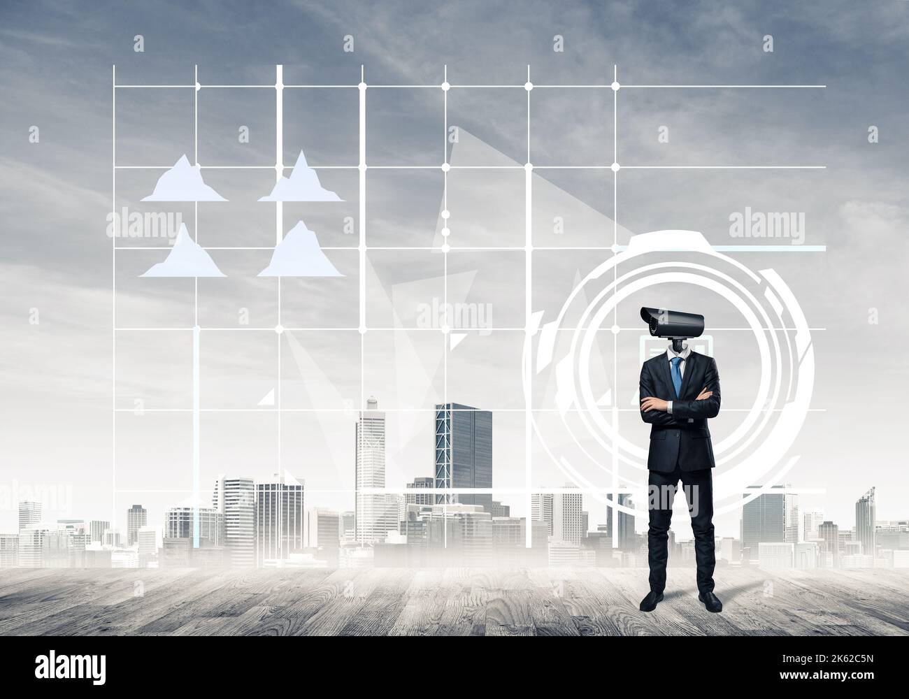 Concept of security and privacy protection with camera headed man Stock ...