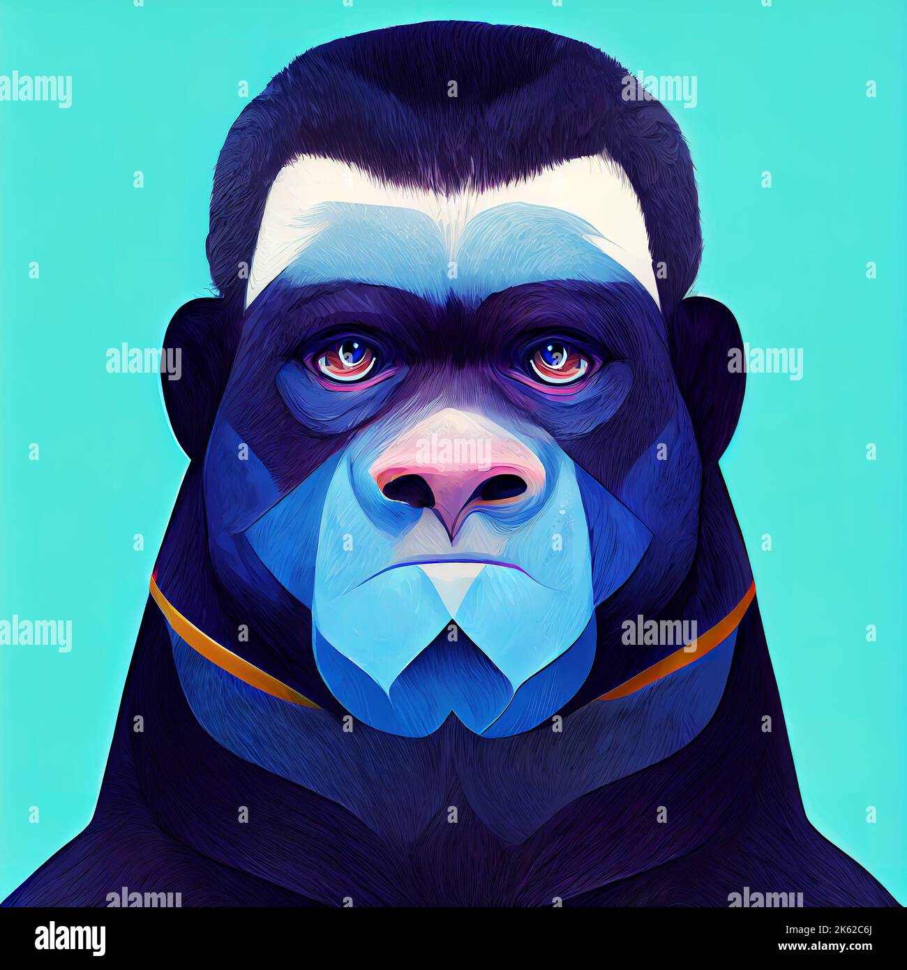 Blue gorilla close-up portrait. Frontal portrait of a gorilla. Digital ...