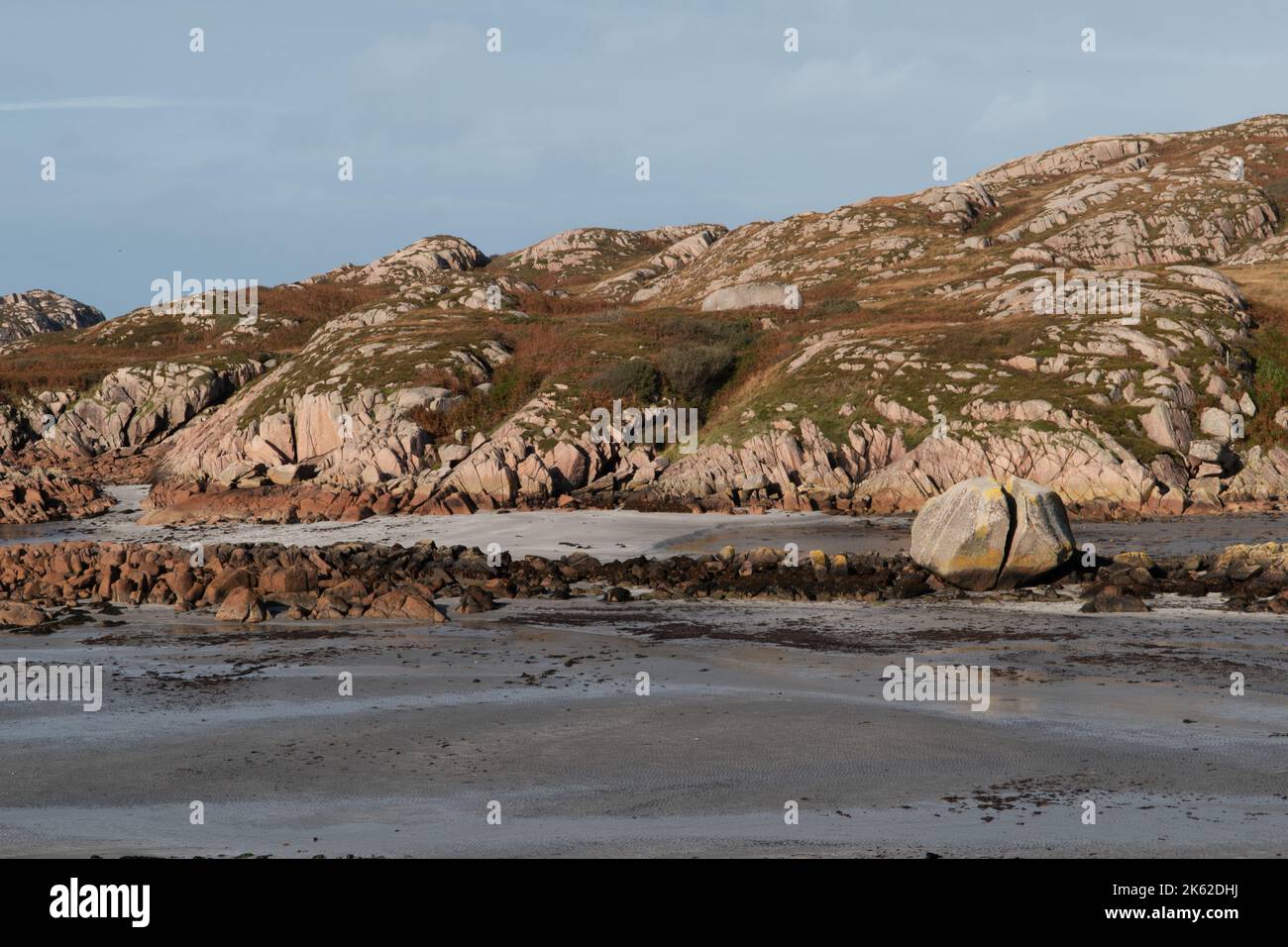 Red Granite Rock outcrop and Glacial Eratic, Fionnphort, Isle of Mull ...