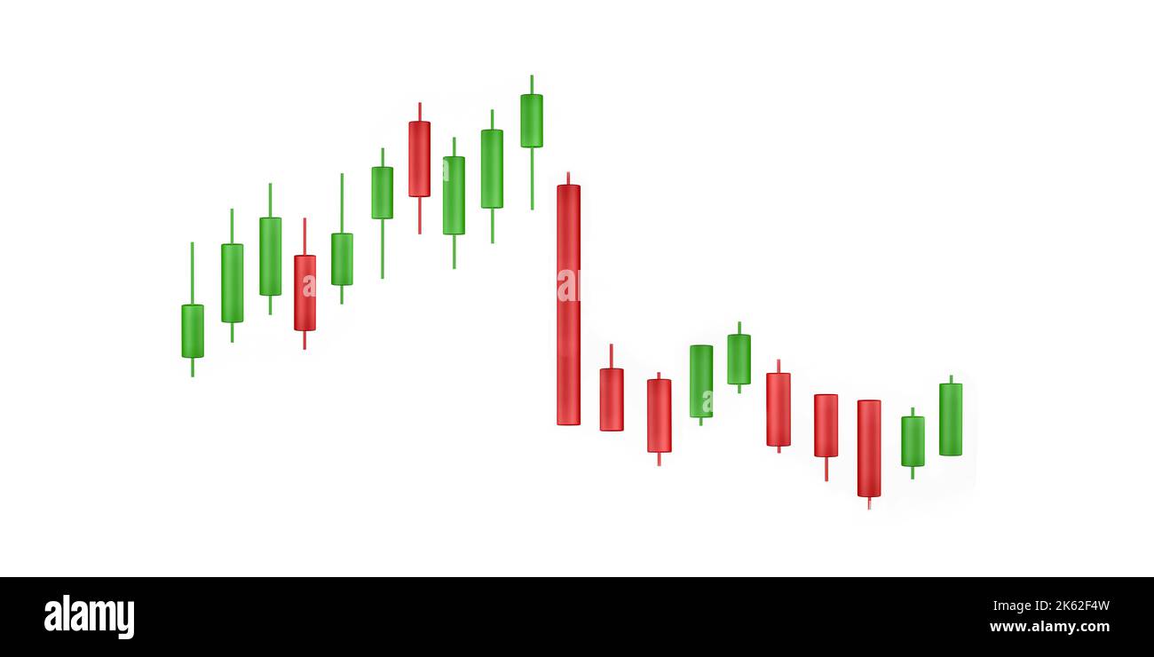 An illustration of a three dimensional red-green candlestick chart on a ...