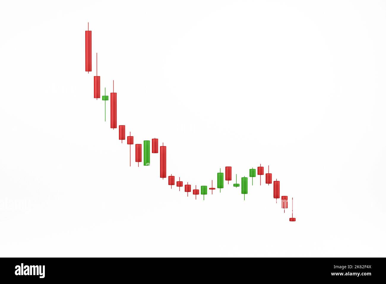 An illustration of a three dimensional red-green candlestick chart on a ...