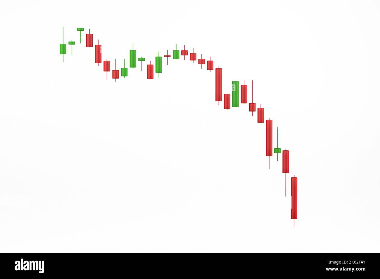 An illustration of a three dimensional red-green candlestick chart on a ...