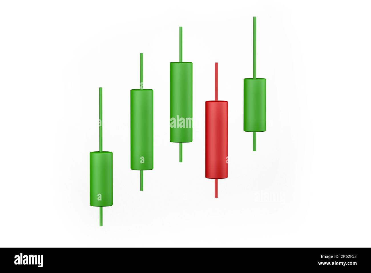 An illustration of a three dimensional red-green candlestick chart on a ...