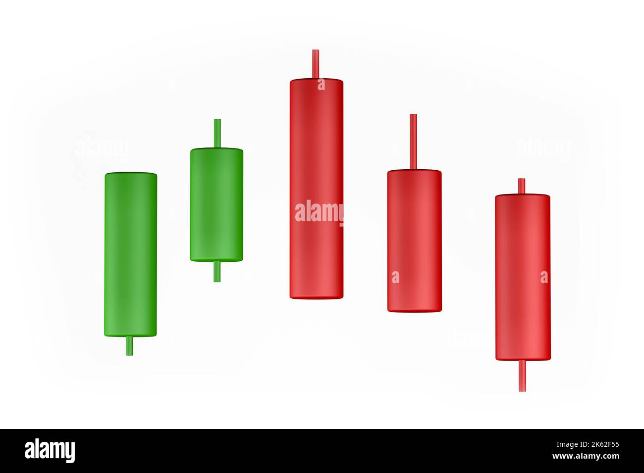 An illustration of a three dimensional red-green candlestick chart on a ...