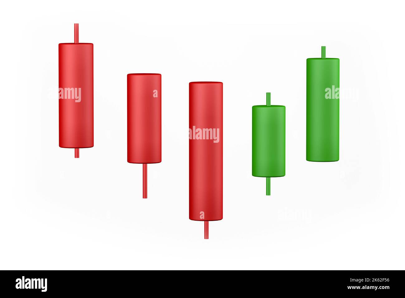 An illustration of a three dimensional red-green candlestick chart on a ...
