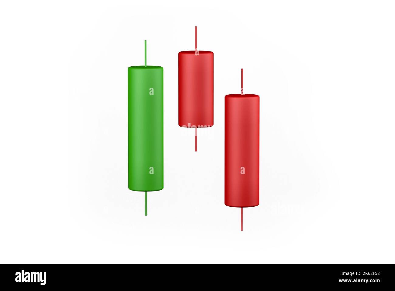 An illustration of a three dimensional red-green candlestick chart on a ...