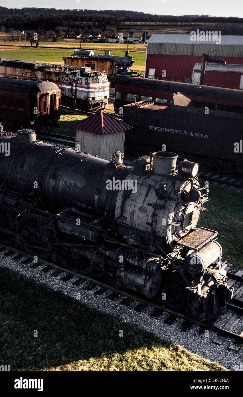 The vertical high-angle view of a steam locomotive built in 1930 in ...