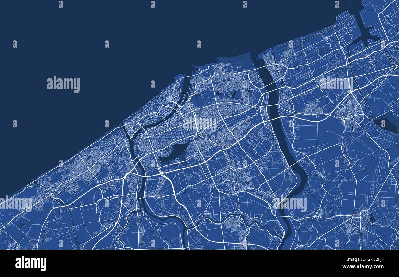 Detailed map poster of Niigata city administrative area. Blue skyline ...