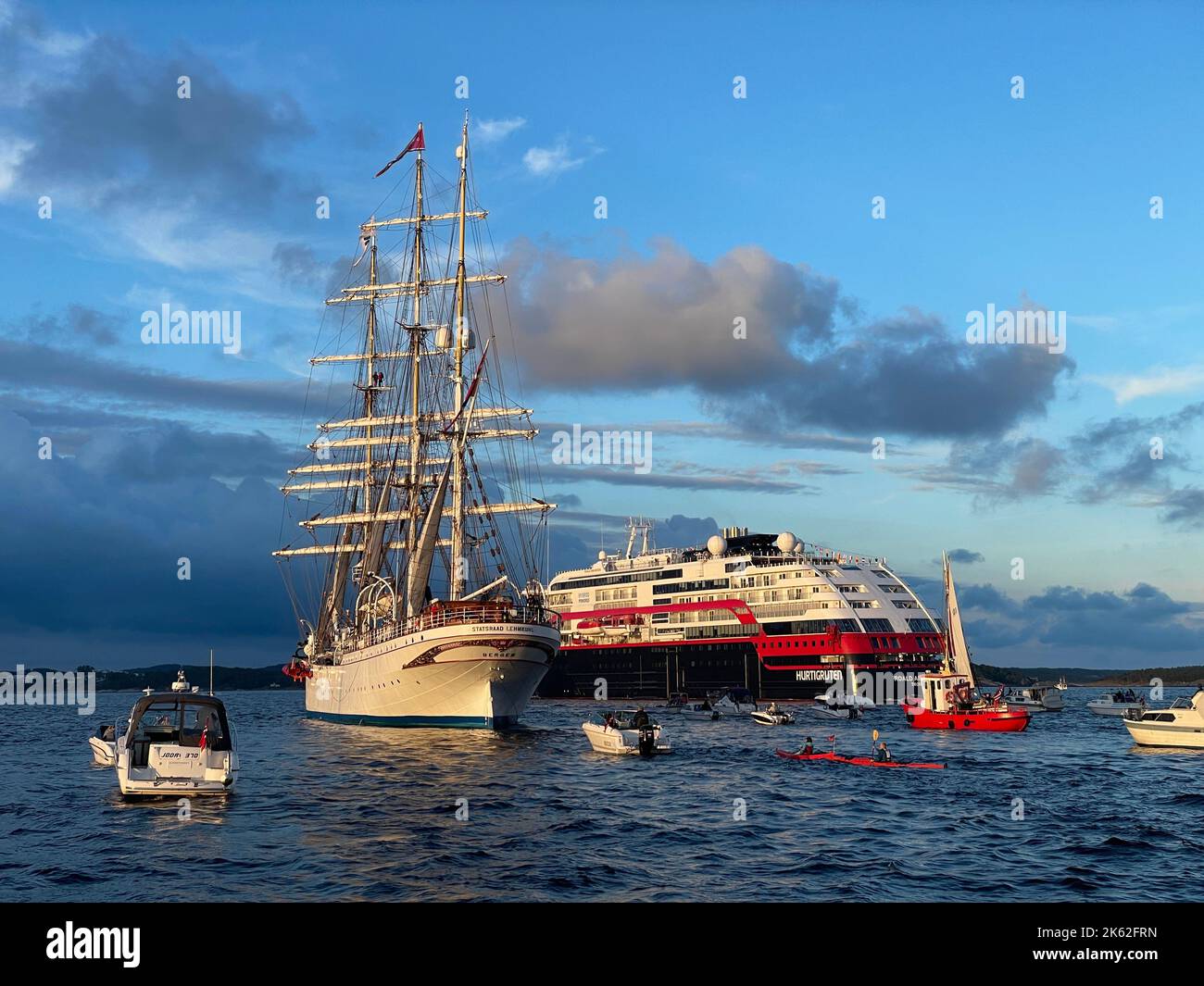 The school ship Sorlandet and Hurtigruten during NRK Sommersending in ...