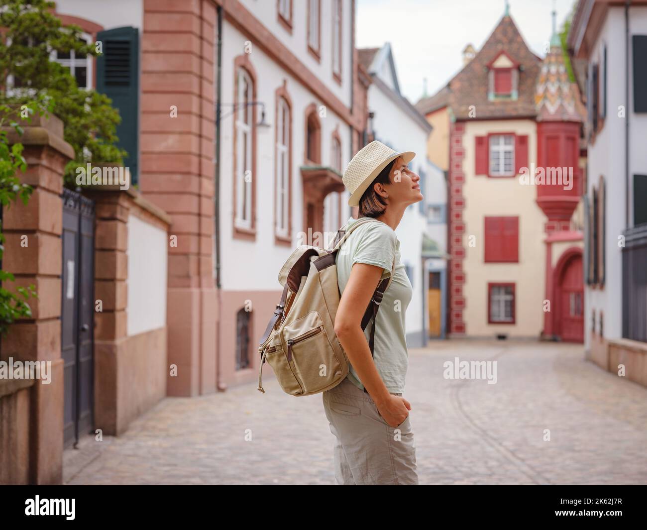 travel to summer Europe young asian woman. Woman having a great ...