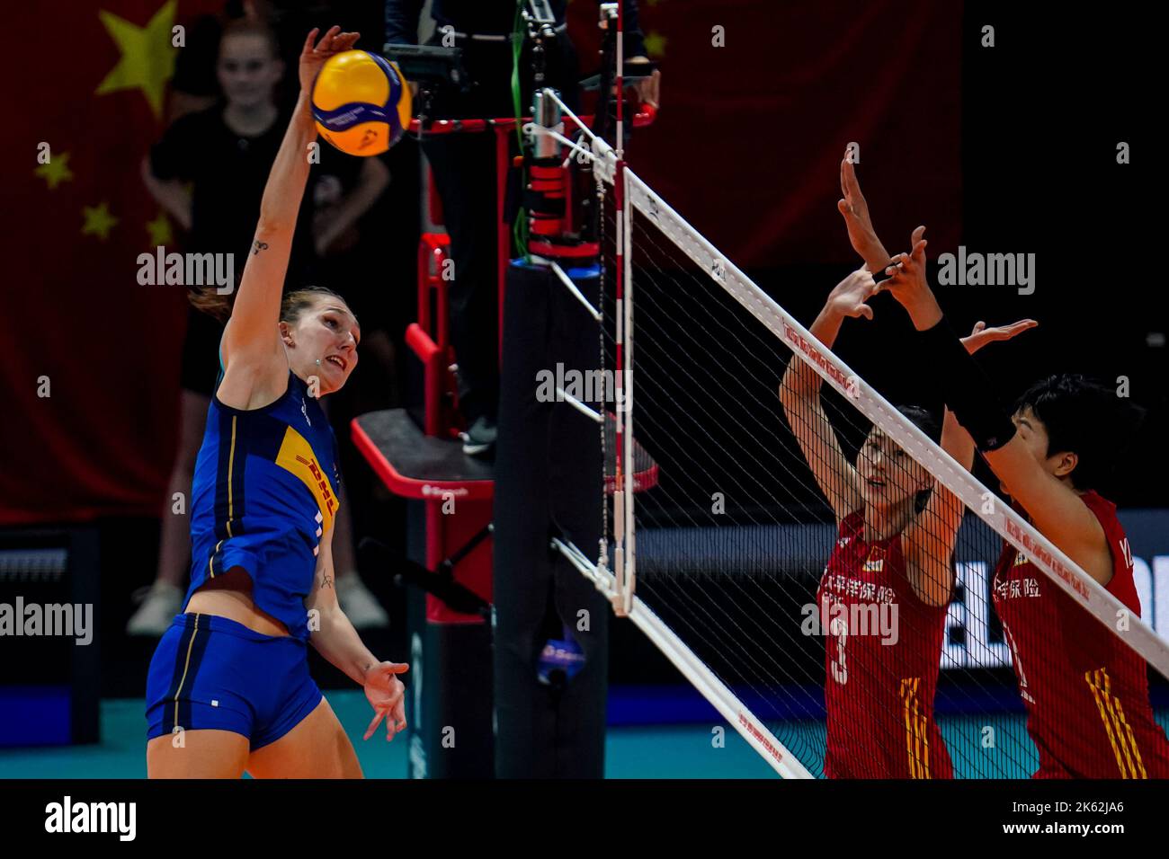 APELDOORN, NETHERLANDS - OCTOBER 11: Marina Lubian of Italy spikes the ...